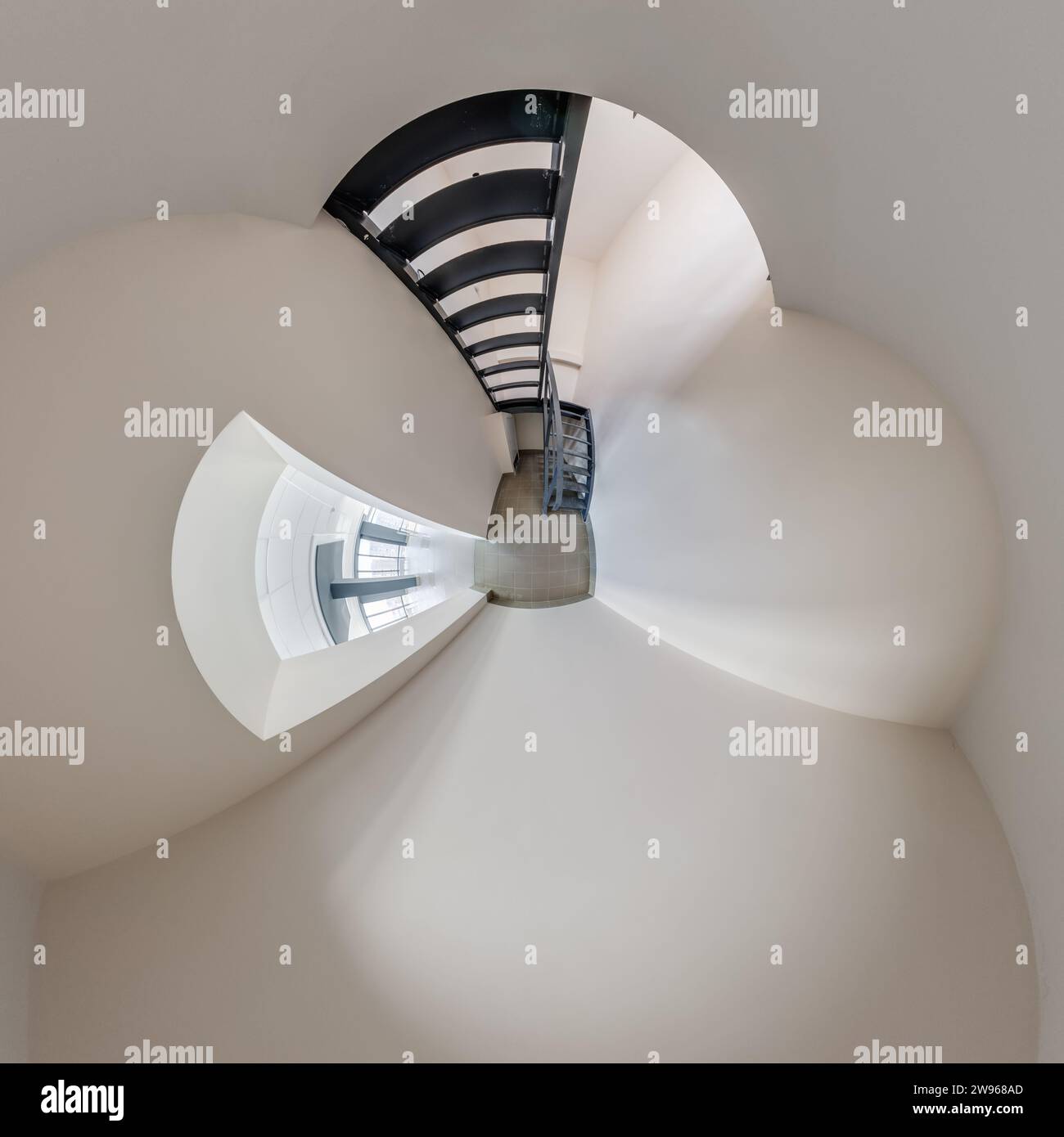 abstractly twisted into a spherical 360 panorama interior of a modern ...