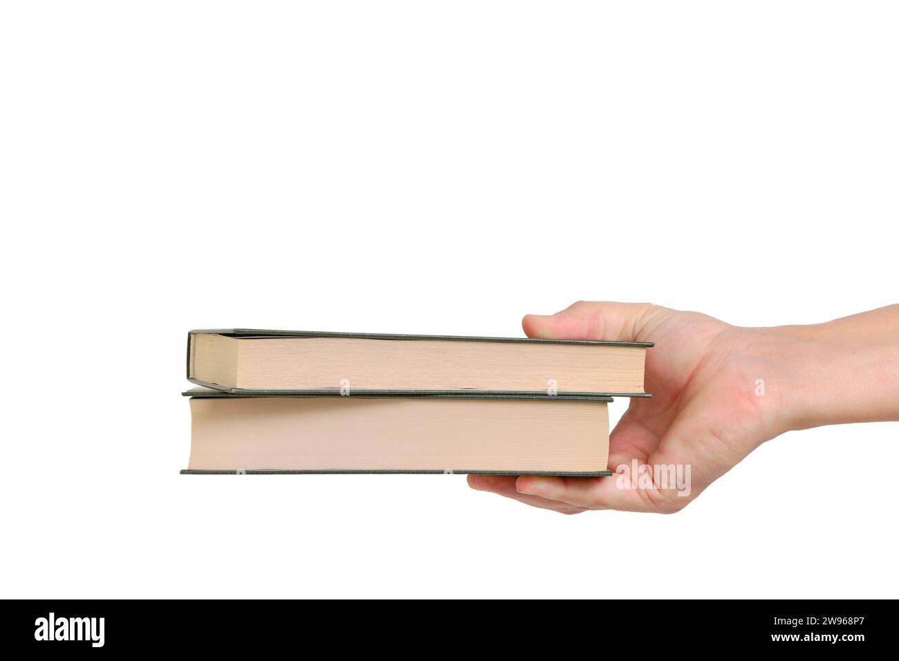 Books in hand white background. International book giving day Stock ...