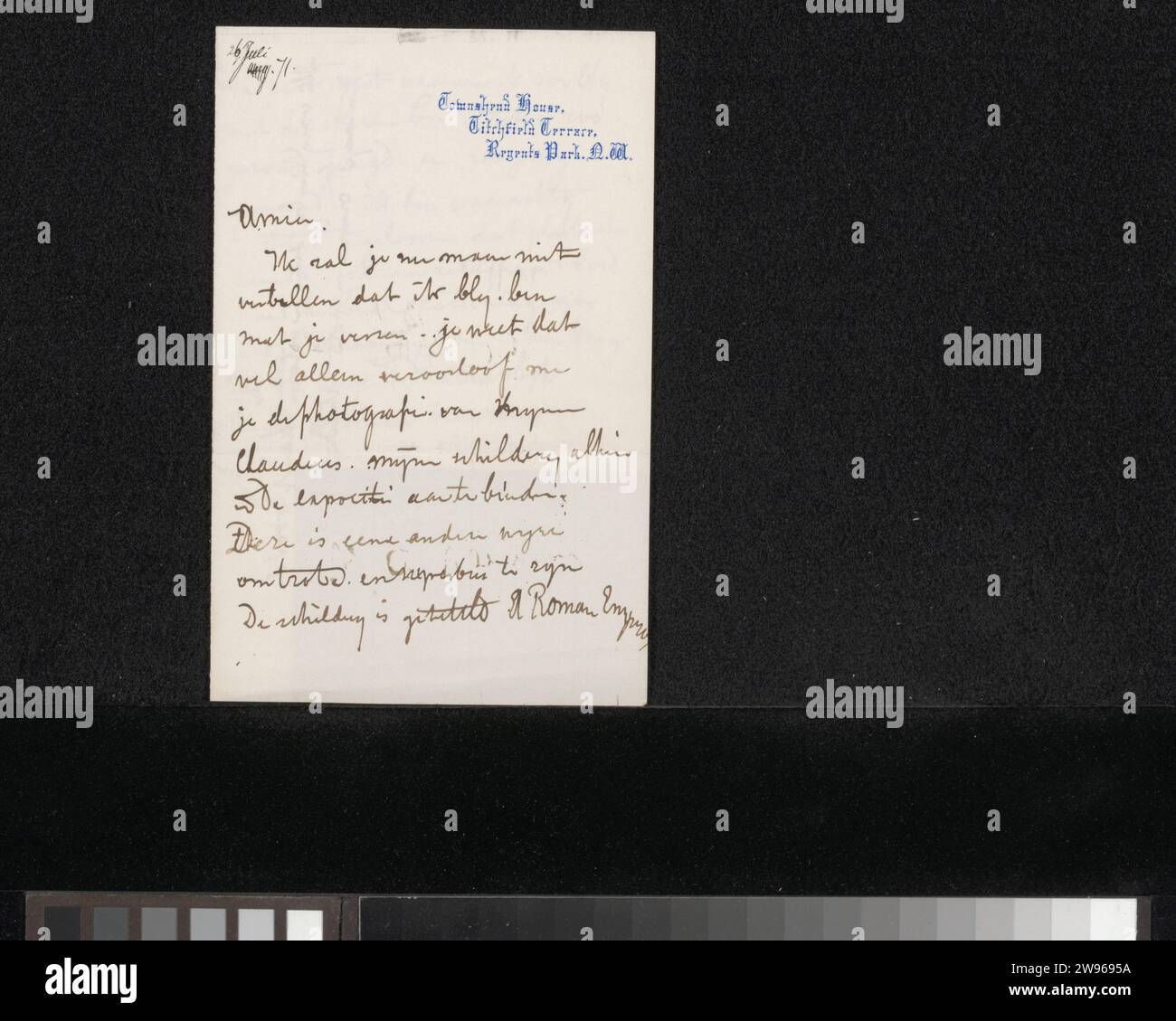 Letter to Carel Vosmaer, Lourens Alma Tadema, 1871 letter London paper ...