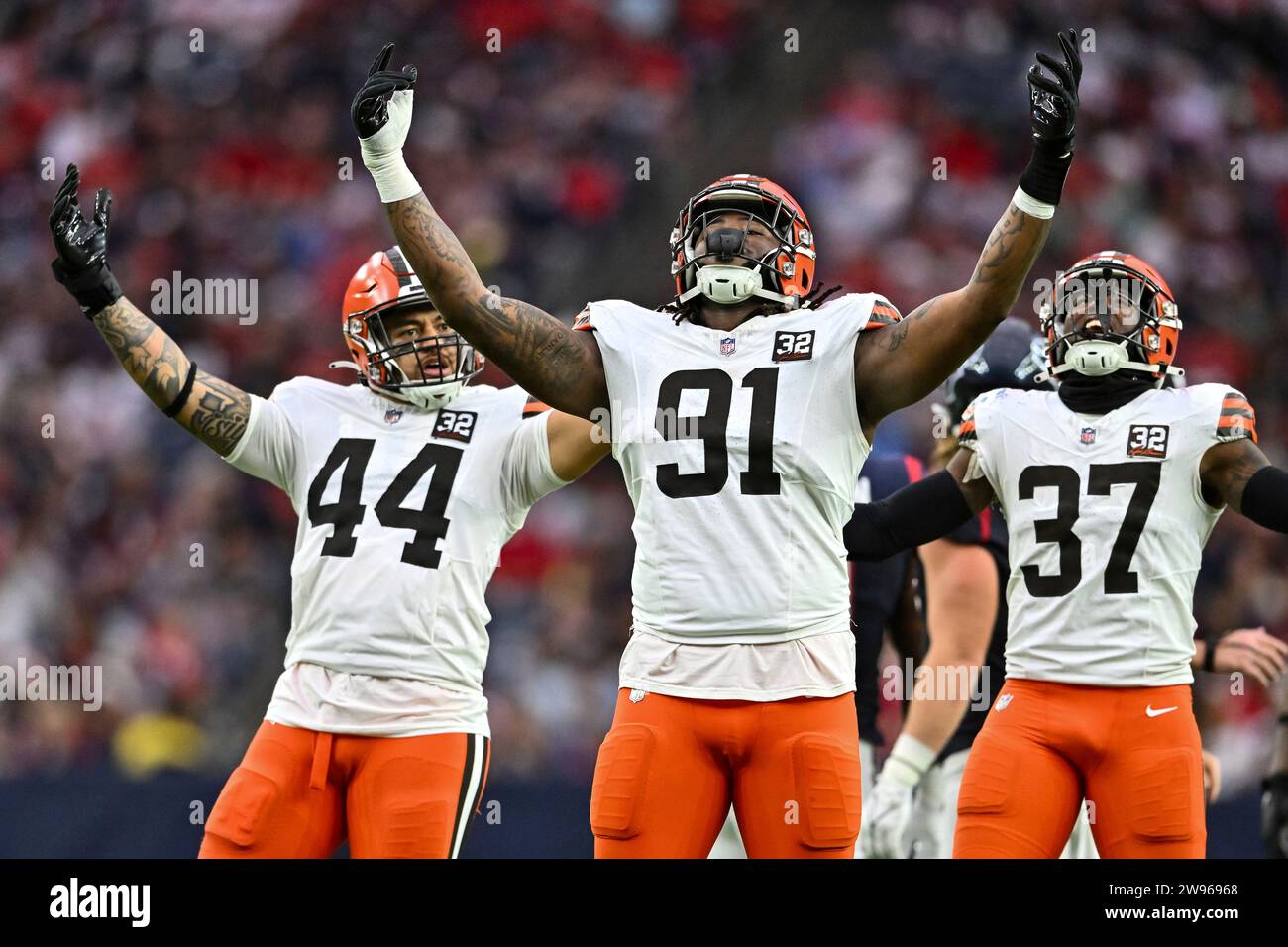 Cleveland Browns defensive end Alex Wright (91) reacts in the second quarter of an NFL football ...