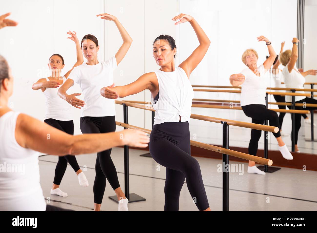 Ballet troupe of different ages in lesson in a dance class Stock Photo ...