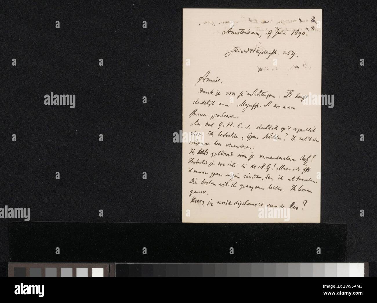 Letter to Jan Veth, Willem Kloos, 1890 letter Amsterdam paper. ink ...