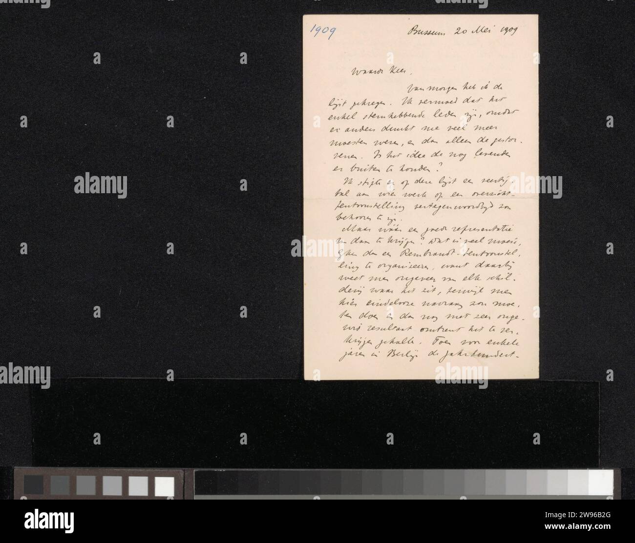 Letter to Cornelis Gerardus' t Hooft, Jan Veth, 1909 letter Bussum ...