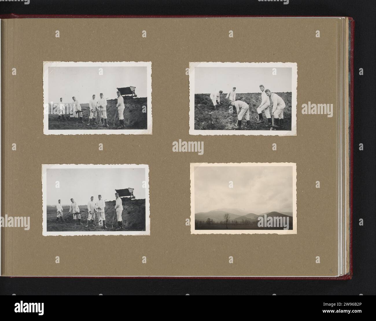 Working on land, Anonymous, 1939 - 1943 photograph Album magazine with four photos of soldiers ...
