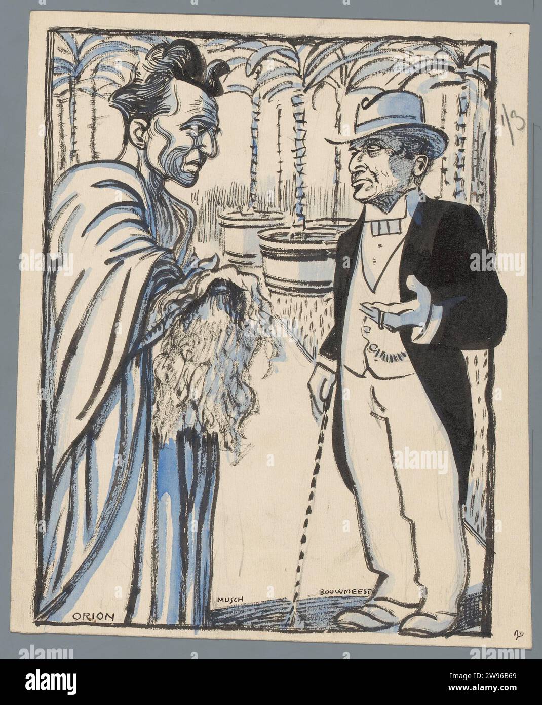 Musch en Bouwmeester, Patricq Kroon, 1900 - 1924 drawing The actors Jan ...