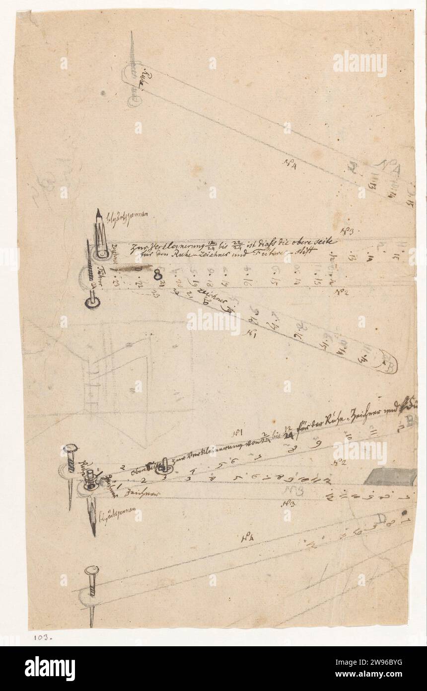 Pantograaf, Jan Brandes, 1787 - 1808 drawing Study about the use of the ...