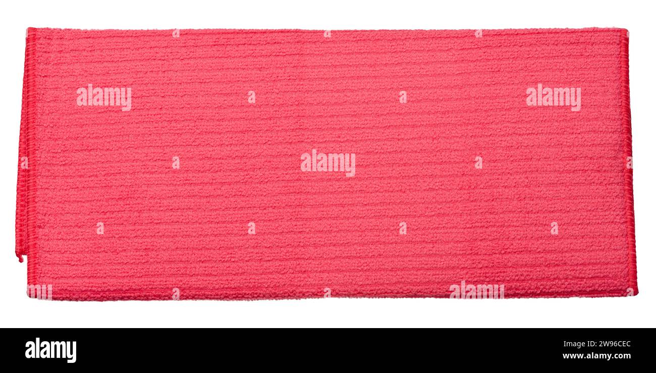 Pink folded textile napkin for house cleaning on white isolated ...