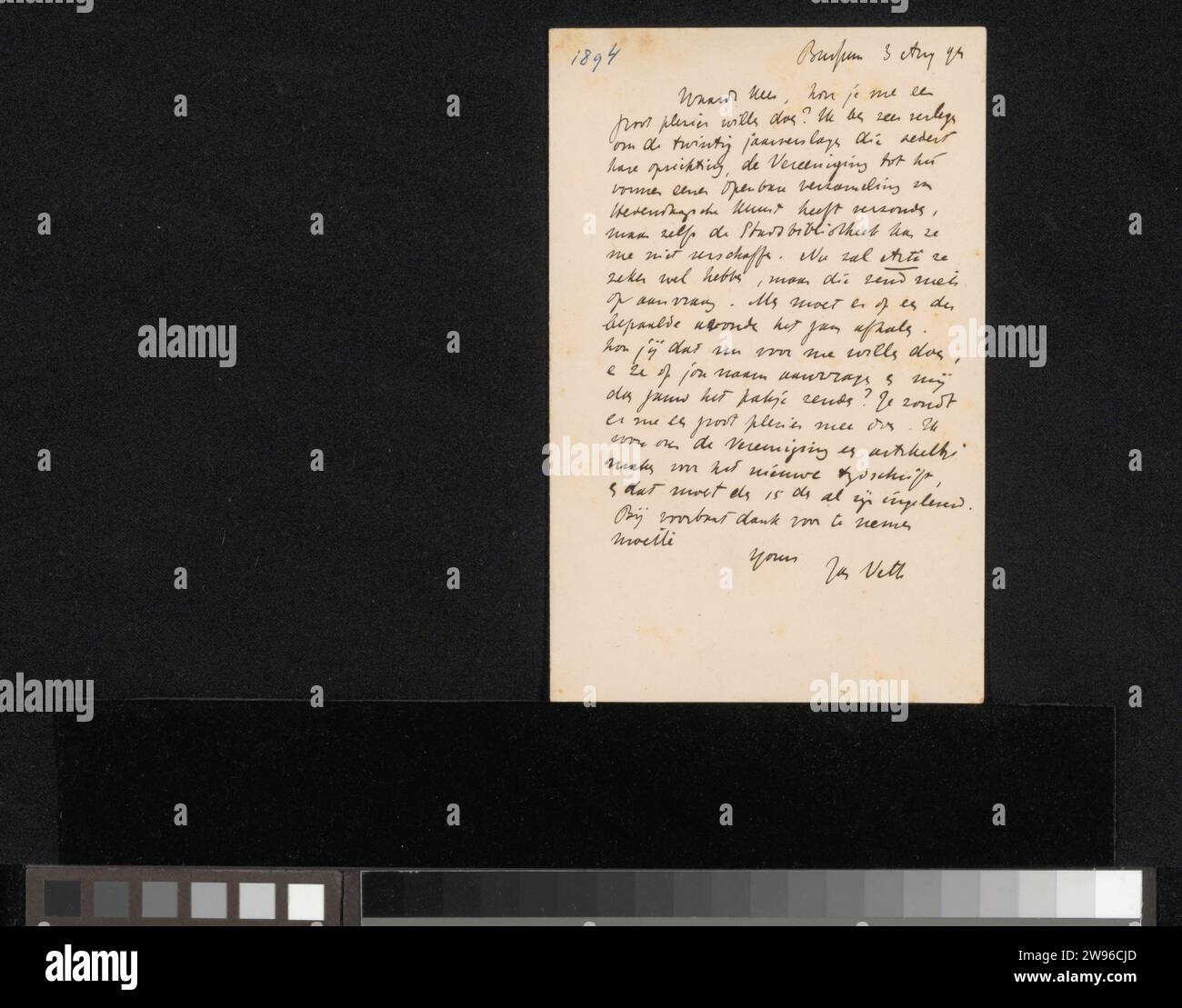 Letter to Cornelis Gerardus' t Hooft, Jan Veth, 1894 letter Bussum ...