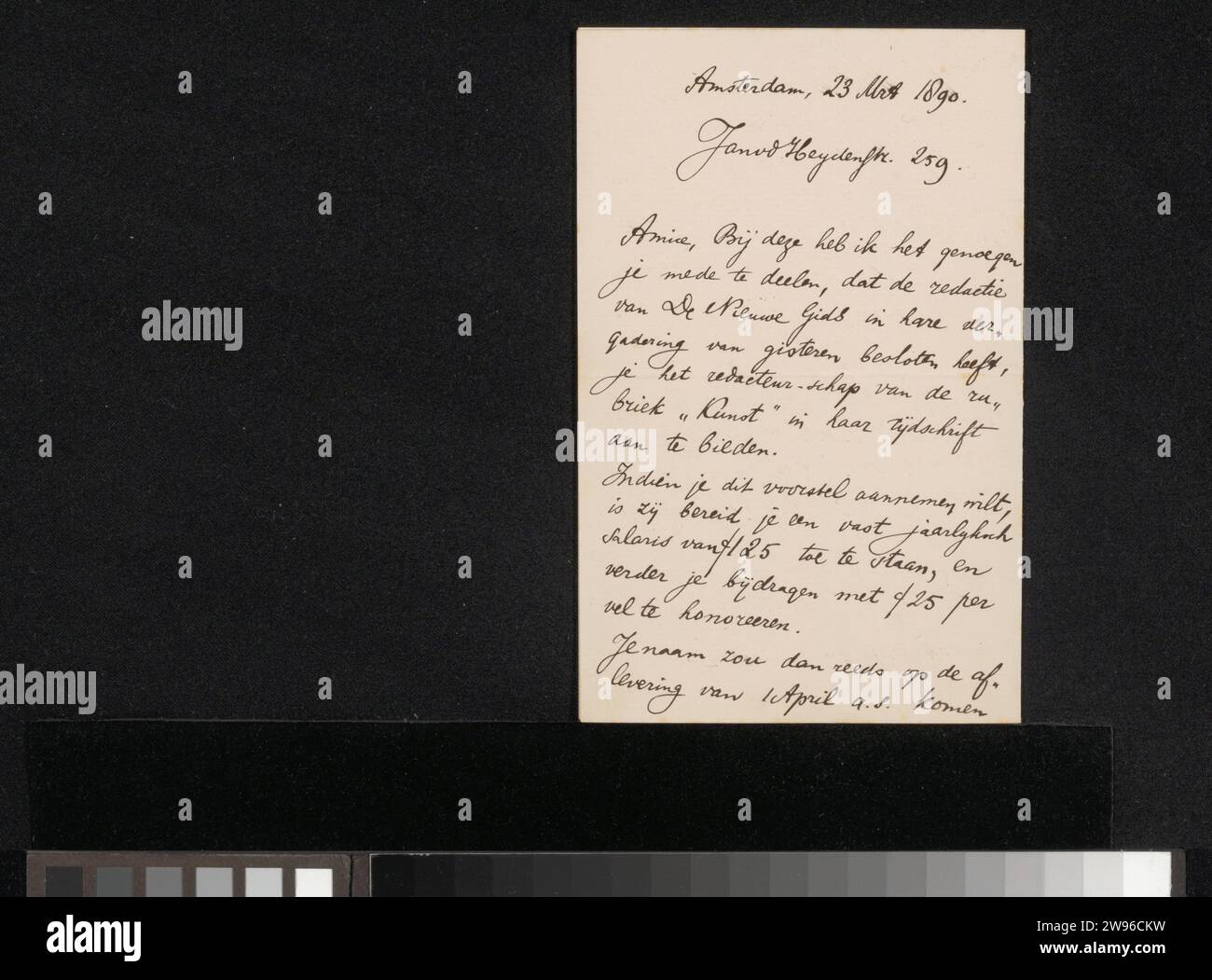 Letter to Jan Veth, De Nieuwe Gids, 1890 letter Amsterdam paper. ink ...
