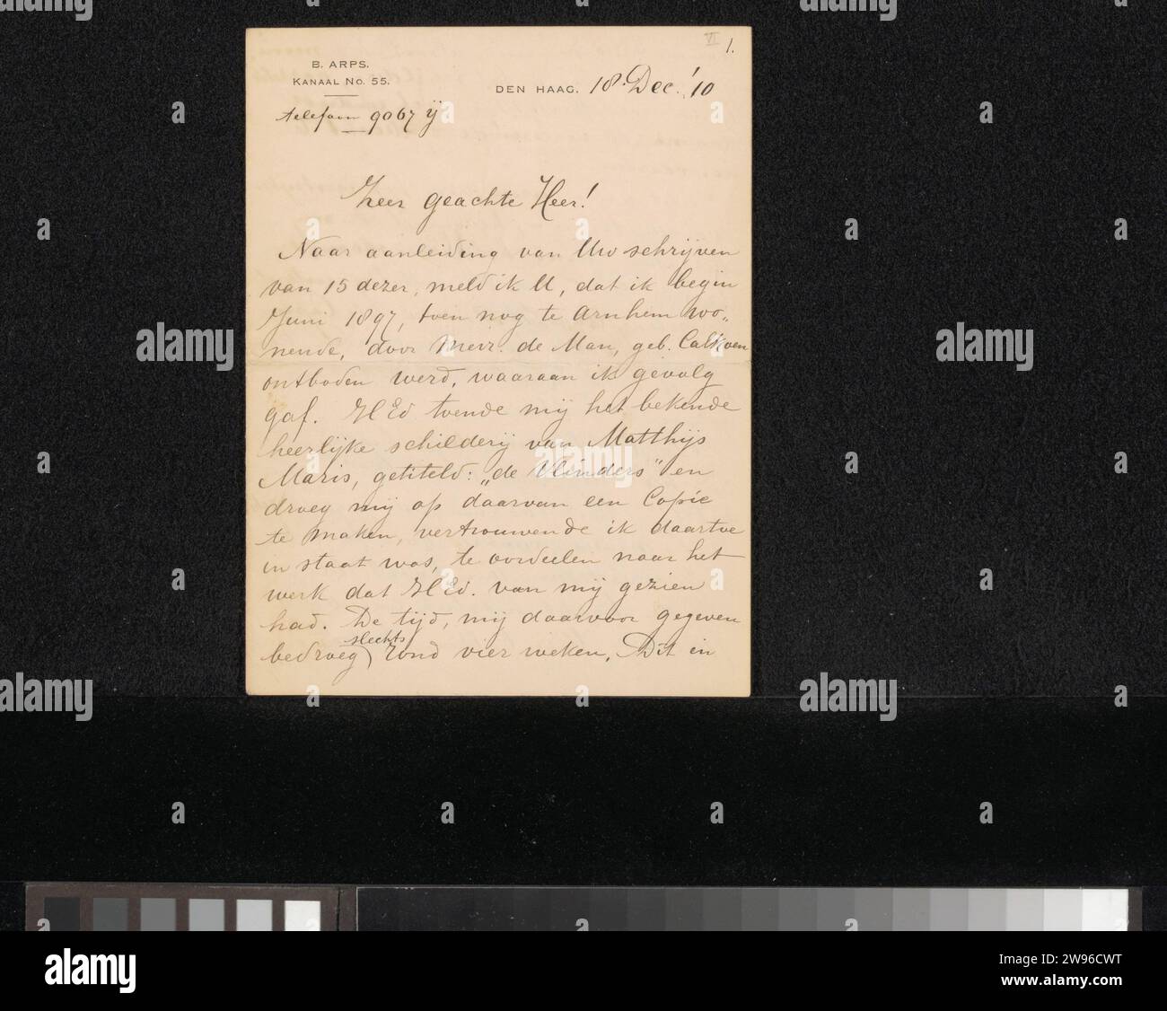 Letter to Pieter Haverkorn van Rijsewijk, Bernardus Arps, 1910 letter ...