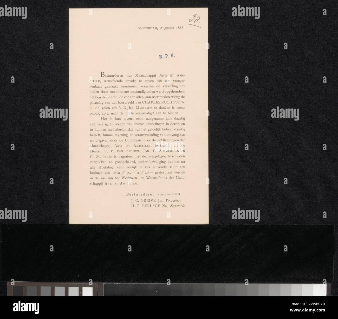 Letter concerning the bust of Charles Rochussen offered on the occasion ...