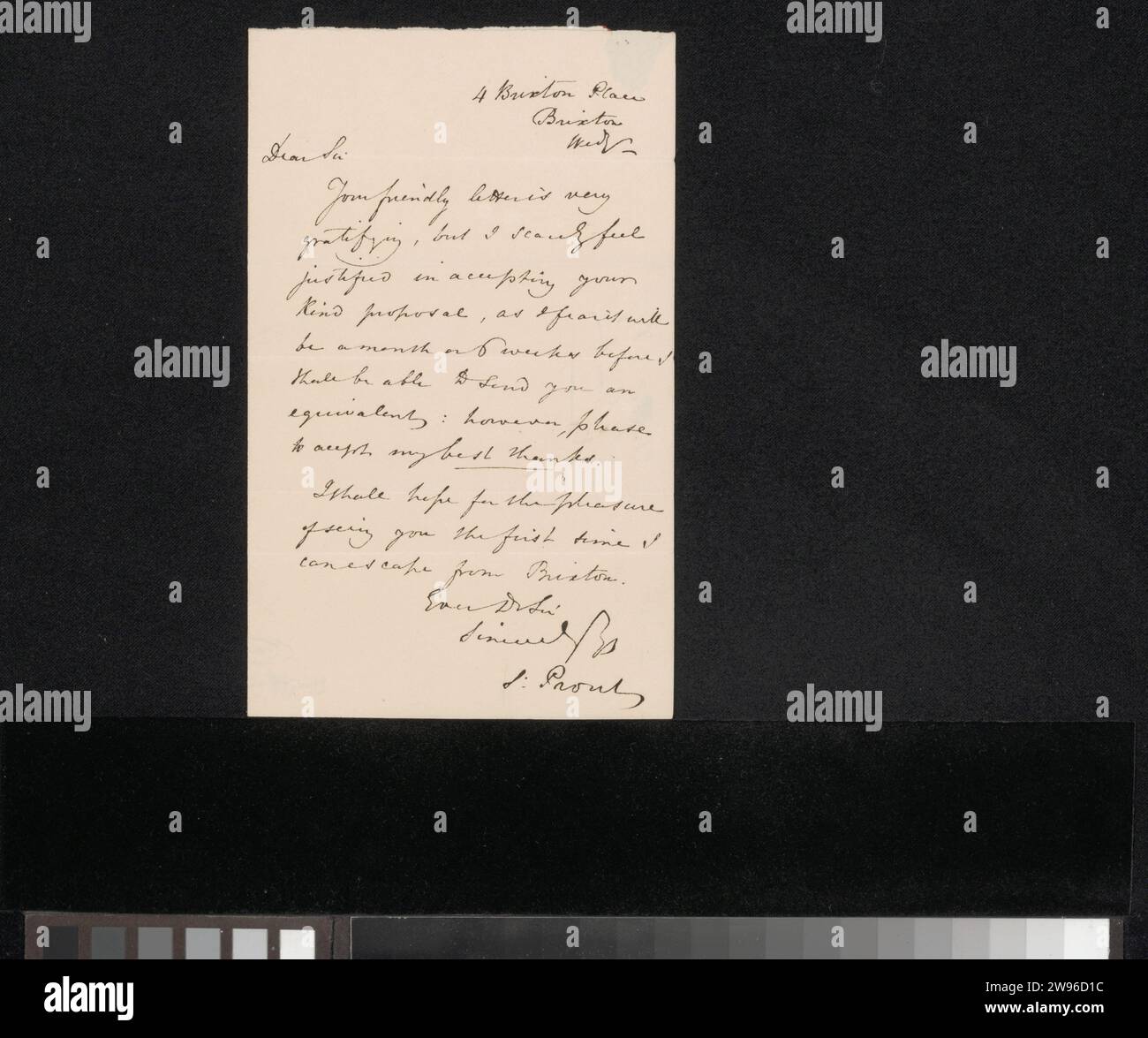 Letter to Walter Benjamin Tiffin, Samuel Prout, 1805 - 1852 letter ...