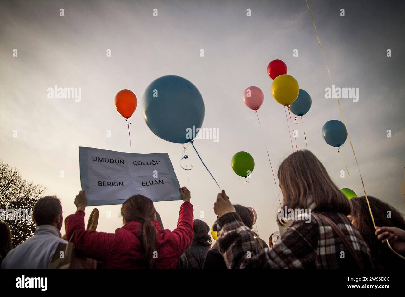 People gather in front of the hospital that Berkin Elvan got threatment ...