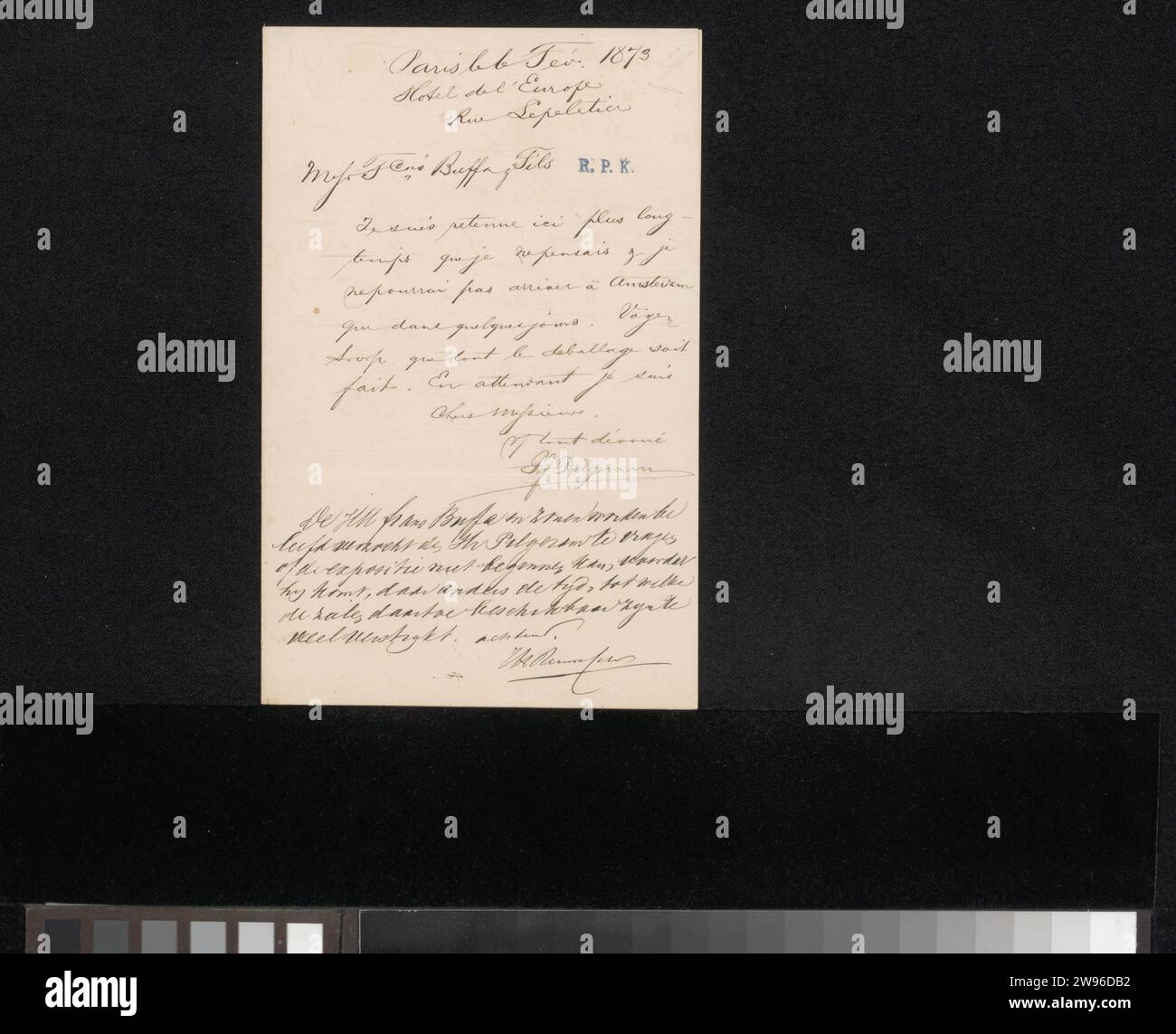 Letter to Frans Buffa and Sons, P.J. Pilgeram, 1873 letter Paris paper ...