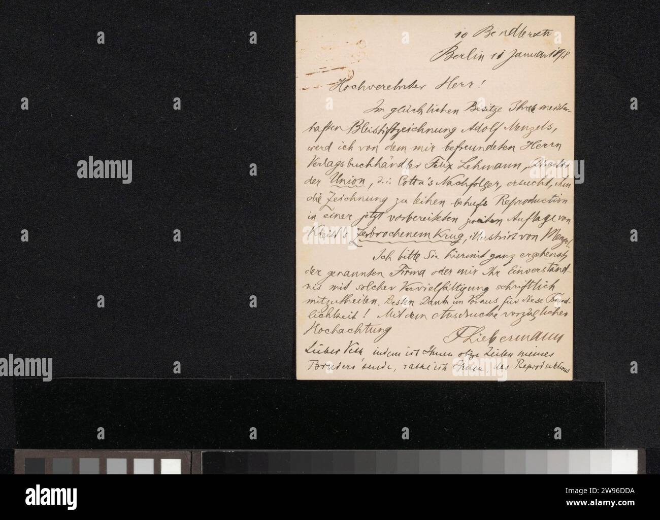 Letter to Jan Veth, Ferdinand Liebermann, 1898 letter Berlin paper. ink ...