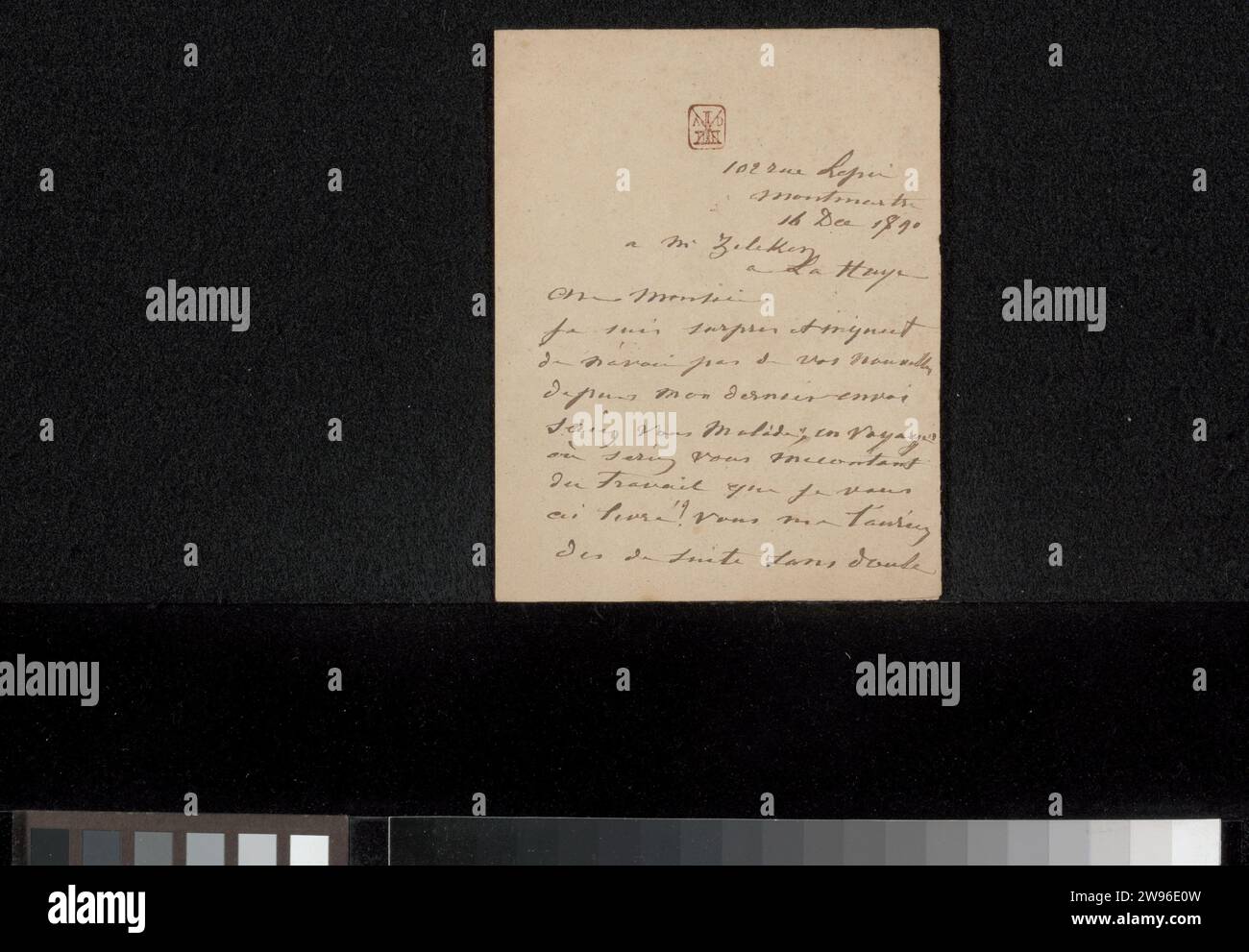 Letter to Philip Zilcken, 1890 letter Paris paper. ink writing ...