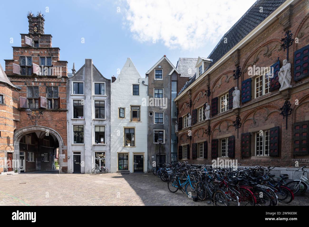 Historic buildings with city gate in the center of Nijmegen in the ...