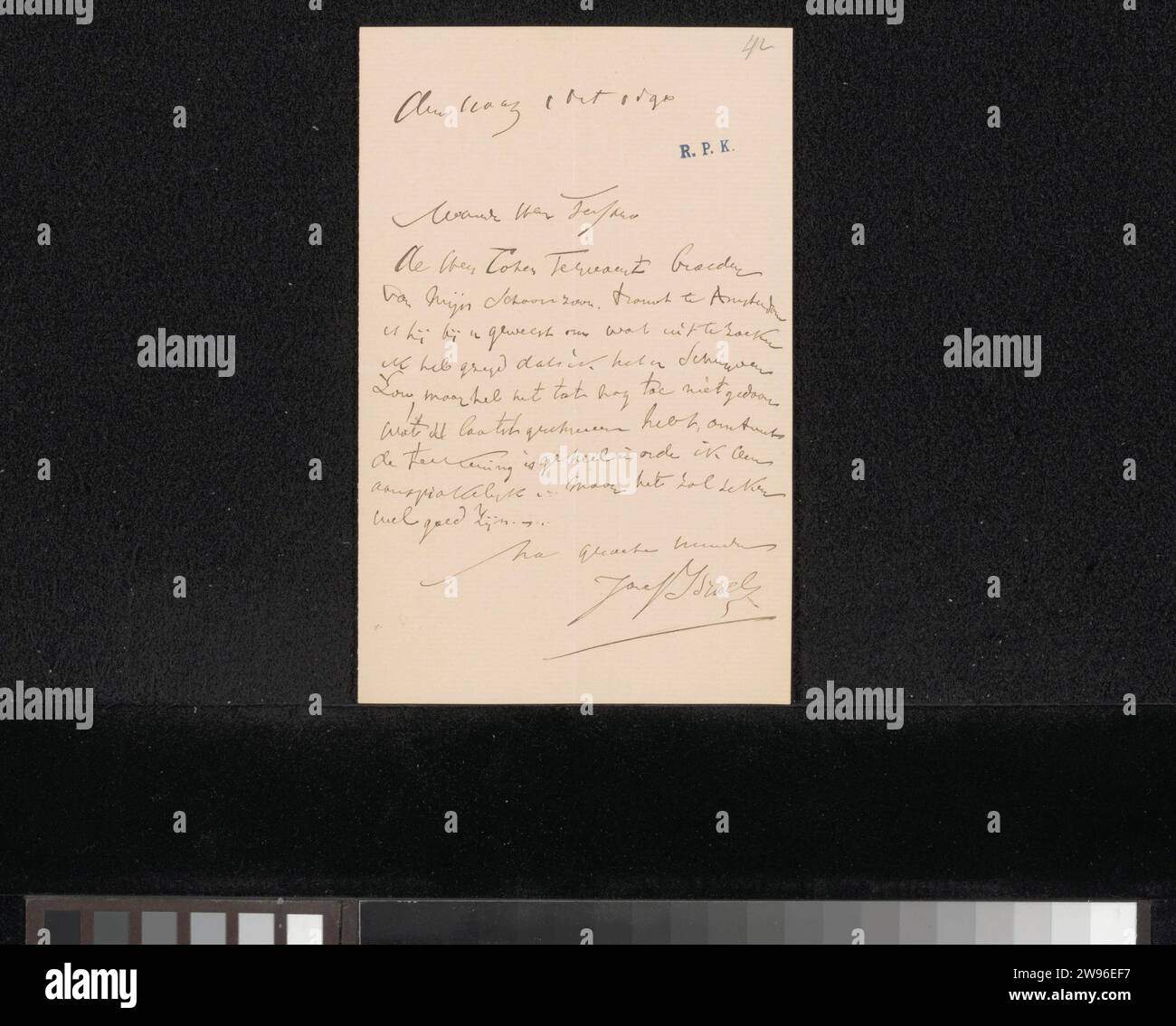 Letter to Filippo Tessaro, Jozef Israëls, 1890 letter The Hague paper ...