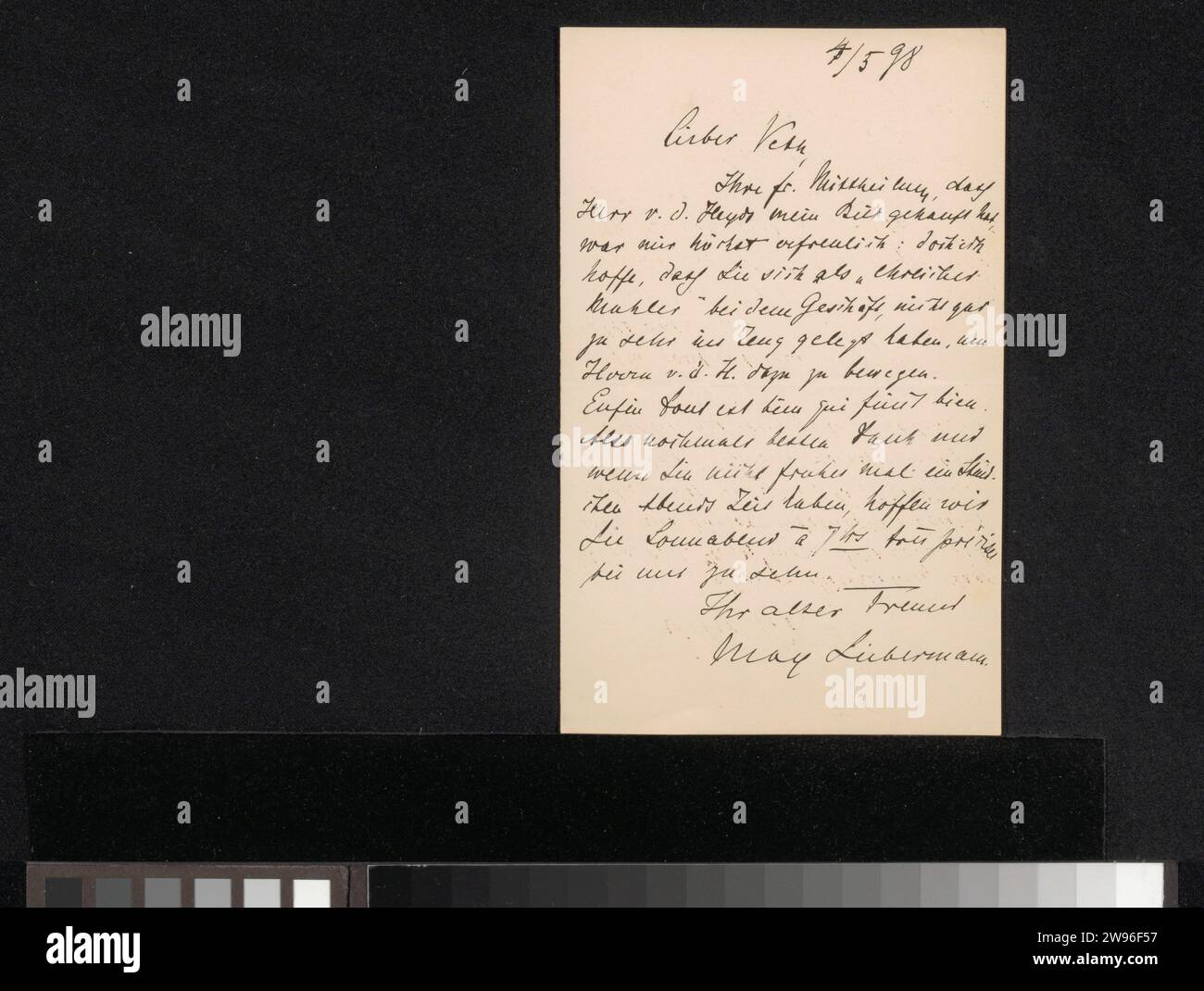 Letter to Jan Veth, Max Liebermann, 1898 letter Berlin paper. ink ...