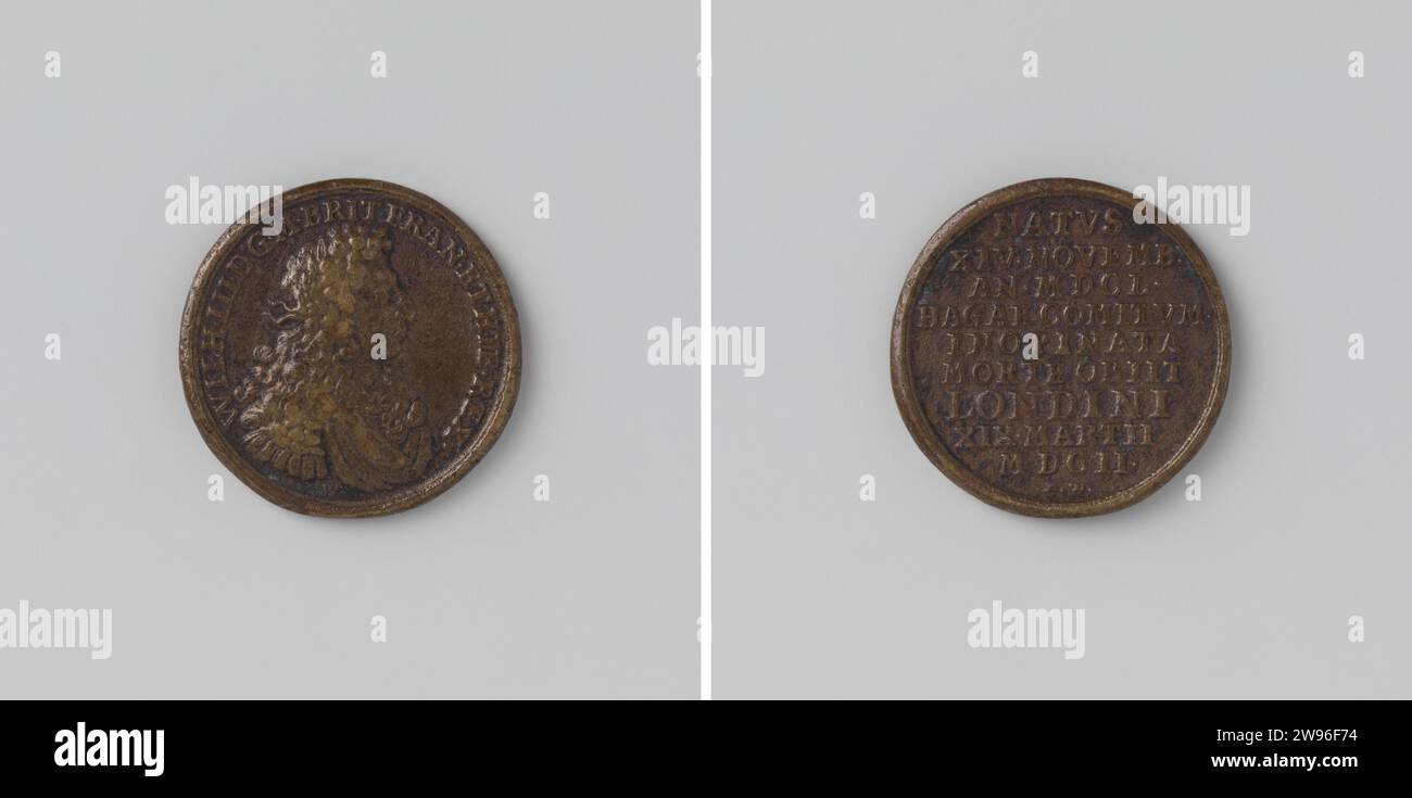 Death of Willem III, Christian Wermuth, 1702 history medal Bronze medal ...