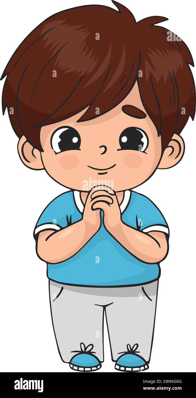 Praying cute boy in full growth with folded hands in prayer. Religious ...
