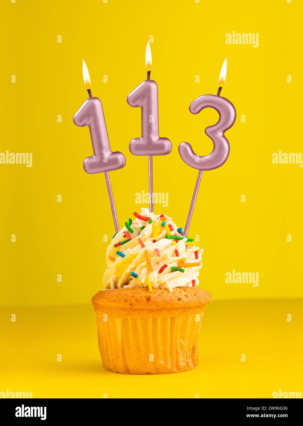 Birthday candle number 113 - Invitation card with yellow background ...