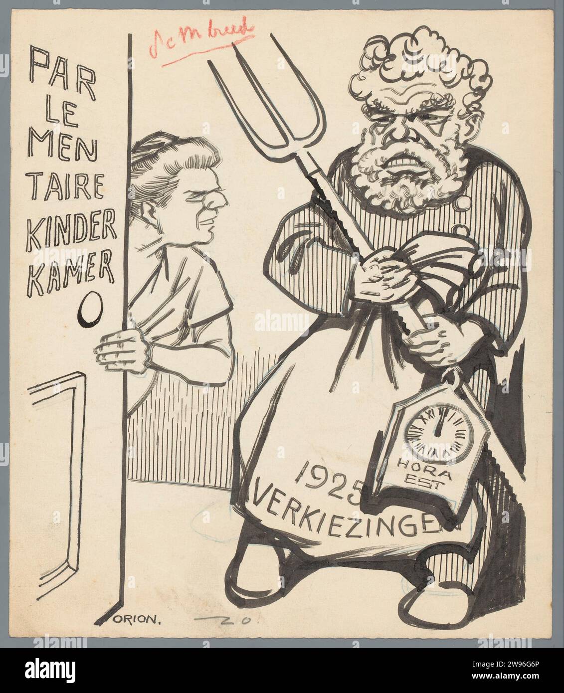 Elections of 1925, Patricq Kroon, 1925 drawing Angry man with trident ...
