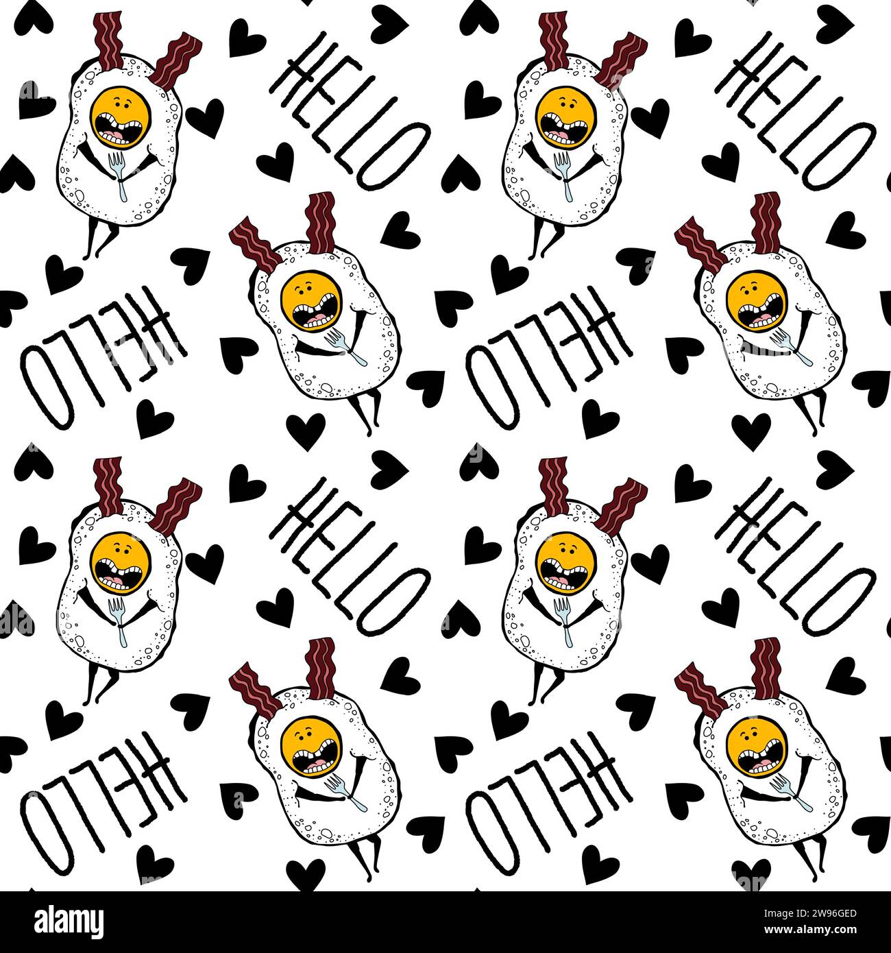 Scrambled eggs retro cartoon seamless pattern for wrapping paper and ...