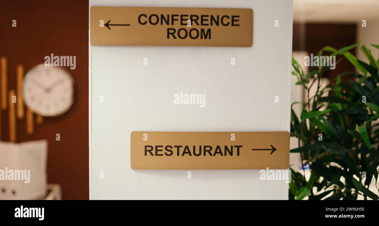 Close up jib shot of conference room, spa center and restaurant ...