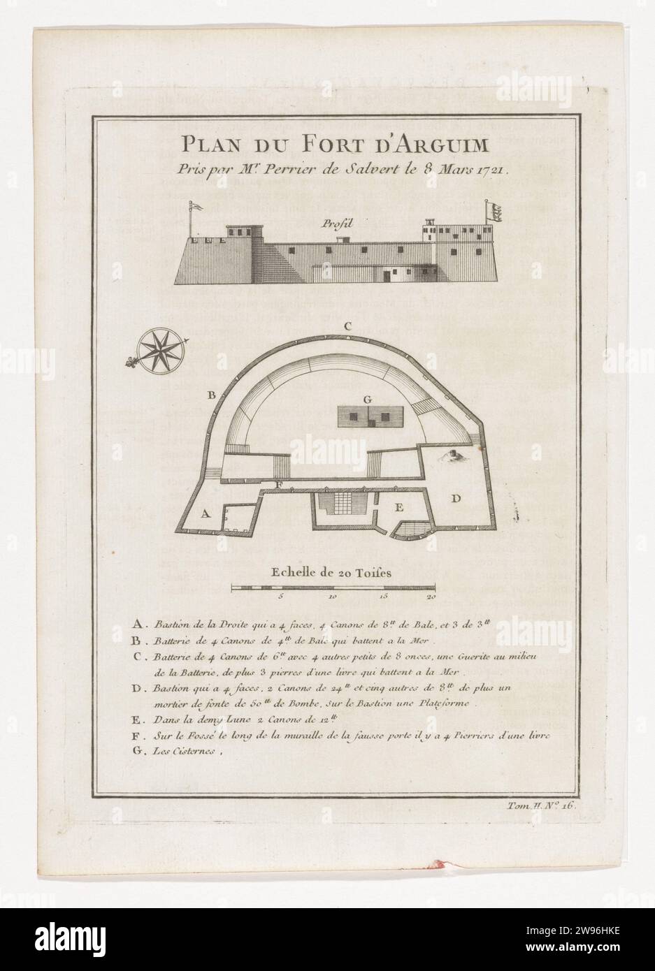 Map and view of the Fort in Arguin (Mauretania), 1746 print France ...