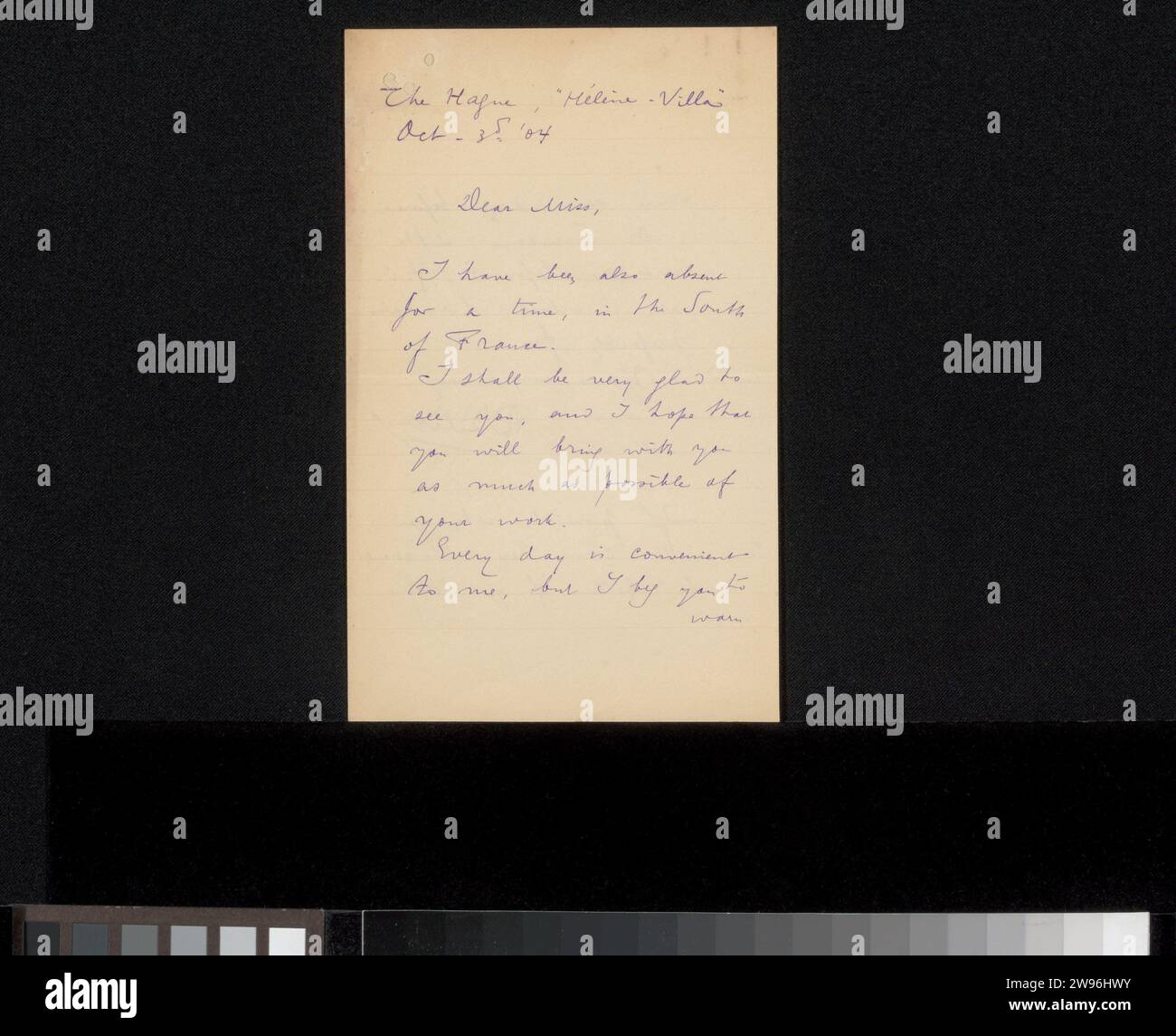Letter to Elsie Maud Cownie, Philip Zilcken, 1904 letter The Hague ink ...
