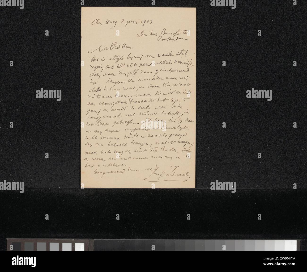 Letter to Mr Buissse, Joseph Israëls, 1903 letter The Hague paper. ink ...