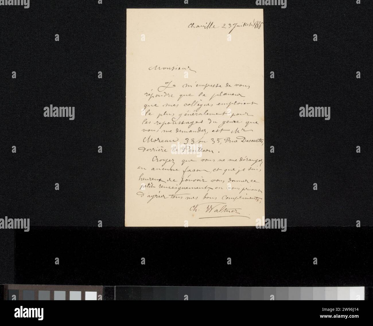 Letter to Philip Zilcken, Charles Albert Waltner, 1886 letter Chaville ...