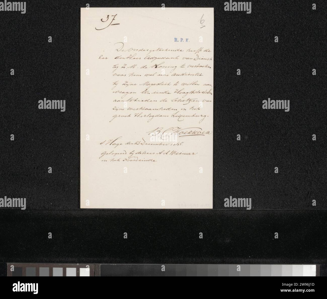 Letter to the Adjundant of the service of King of the Netherlands ...