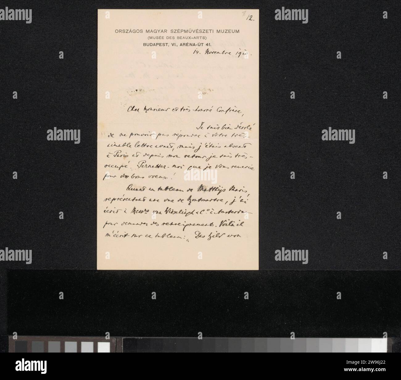 Letter to Pieter Haverkorn van Rijsewijk, Szépmüvészeti Muzeum, 1910 ...