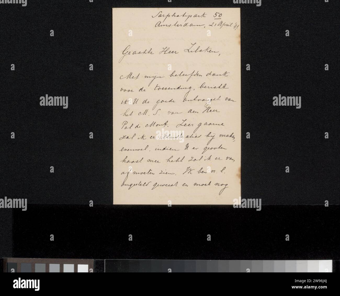 Letter to Philip Zilcken, Henriëtte de Vries, 1899 letter Amsterdam ...