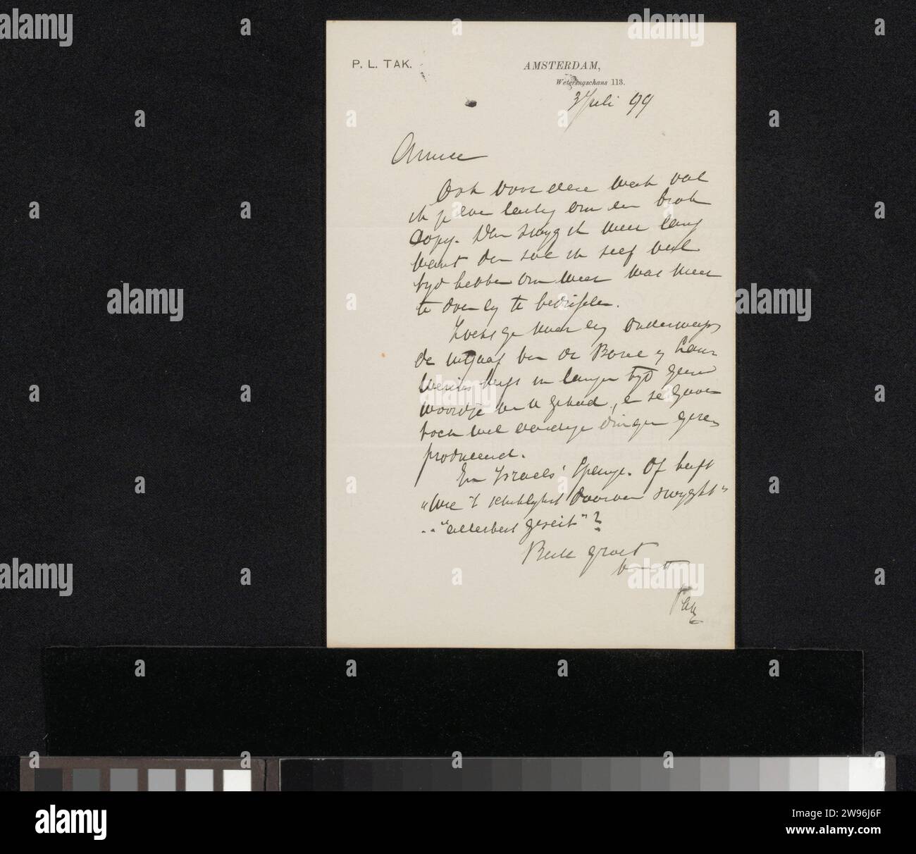 Letter to Jan Veth, Pieter Lodewijk Tak, 1899 letter Amsterdam paper ...