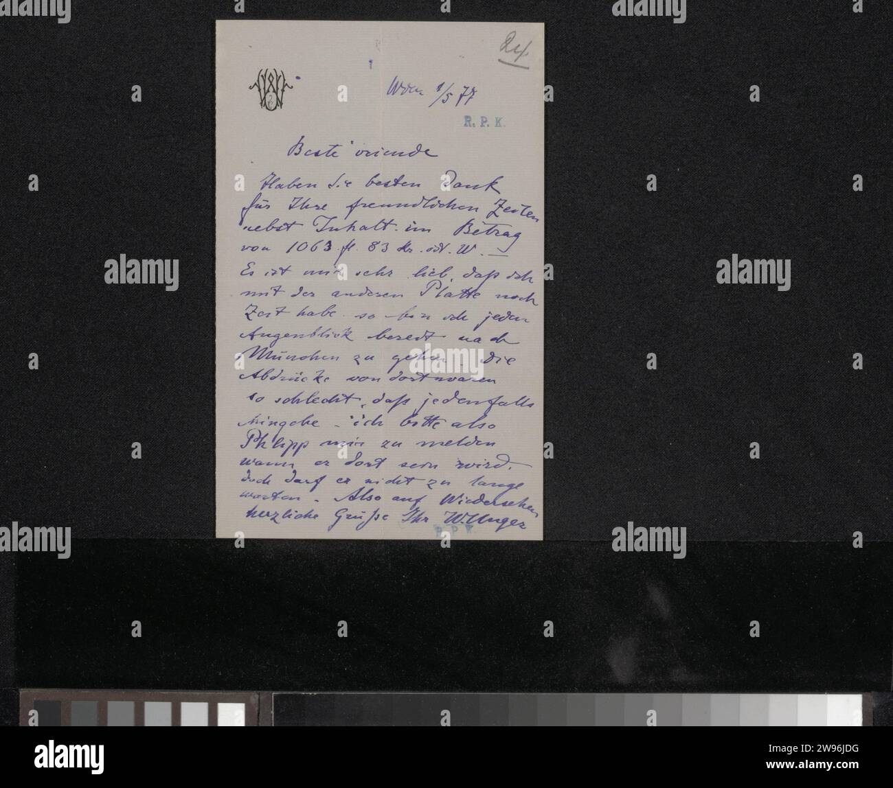 Letter to Frans Buffa and Zonen, William Unger, 1877 letter Vienna ...