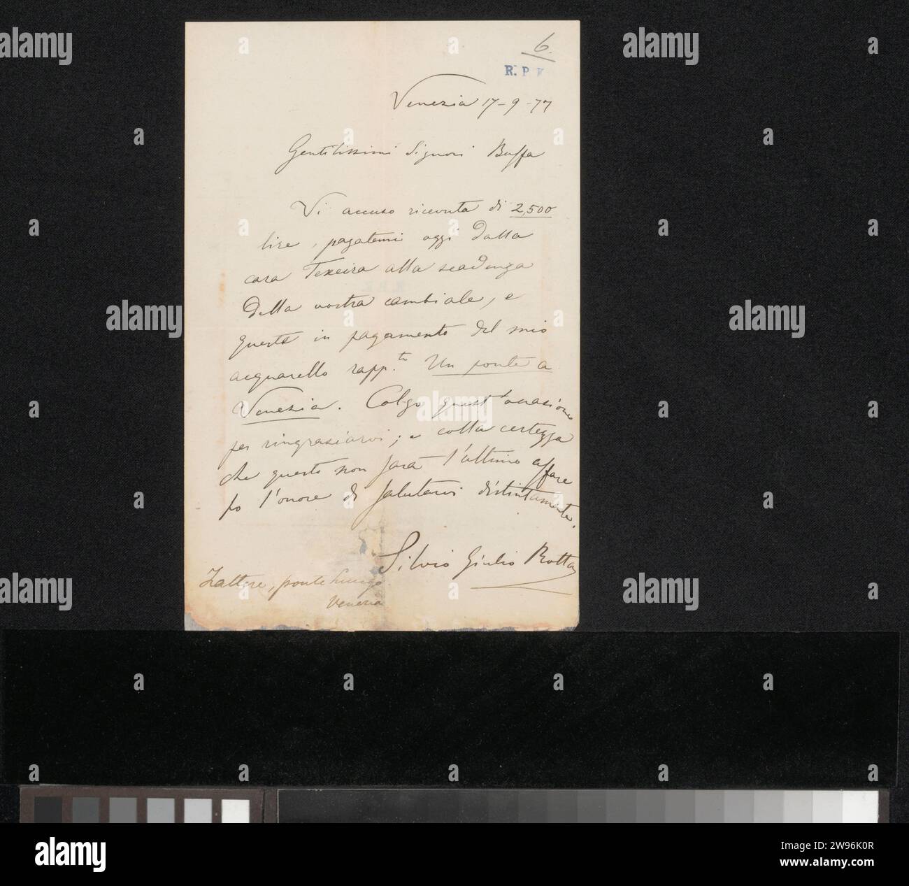 Letter to Frans Buffa and Sons, Silvio Giulio Rotta, 1877 letter Venice ...
