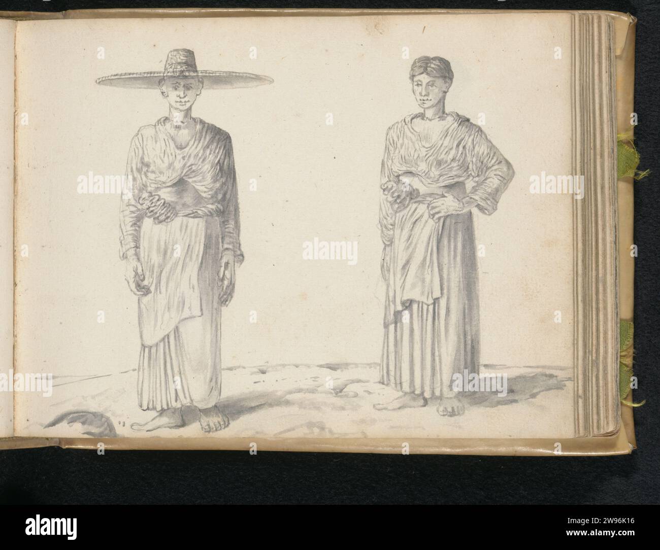 Two Women, Esaias Boursss, 1662 Two women are next to each other, drawn ...