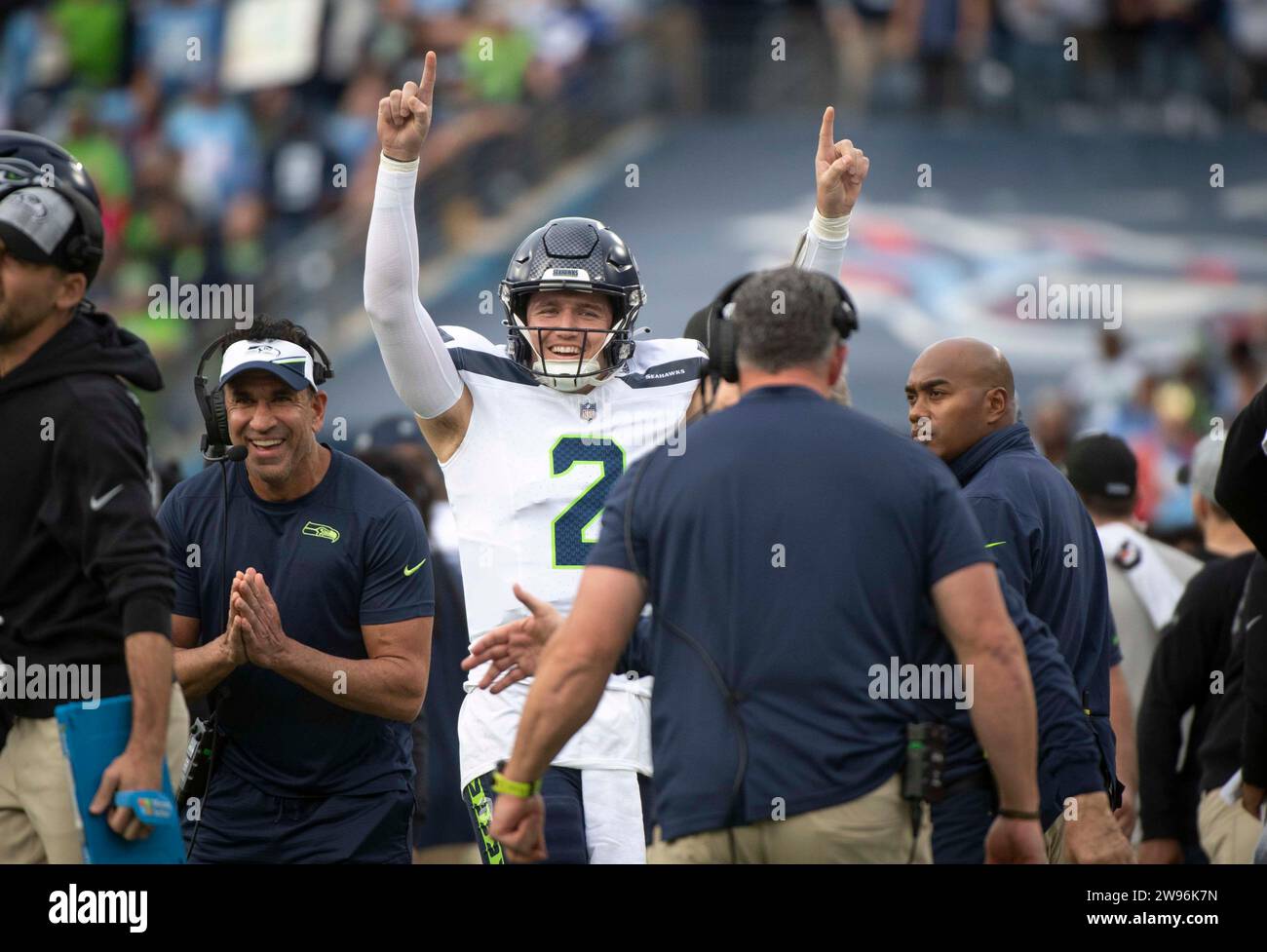 Nashville, Tennessee, USA. 24th Dec, 2023. Seattle Seahawks quarterback ...