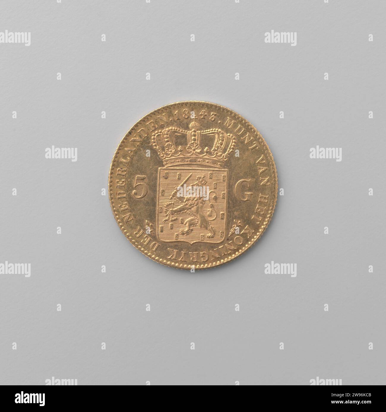 Dutch 5 guilders, 1843, Willem II (King of the Netherlands), 1843 coin ...