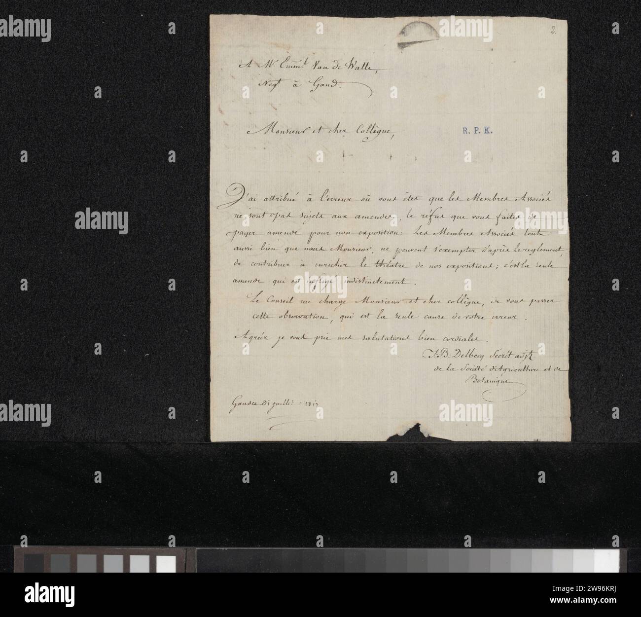 Letter to Unknown, Jean-Baptiste Delbecq, 1813 letter Ghent paper. ink ...