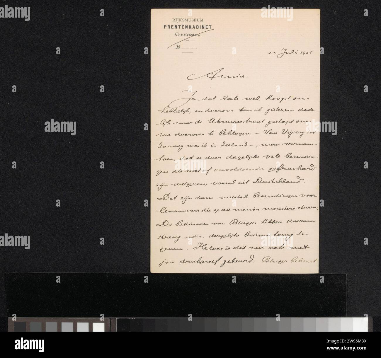 Letter to Jan Veth, Ernst Wilhelm Moes, 1906 letter paper. ink writing ...