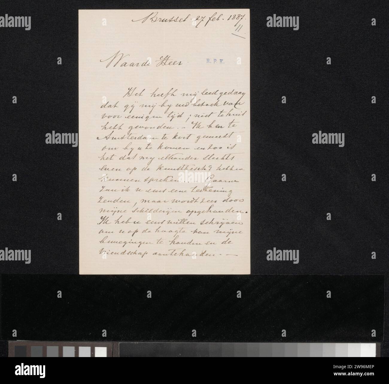 Letter to Frans Buffa, Willem Roelofs (I), 1887 letter Brussels paper ...