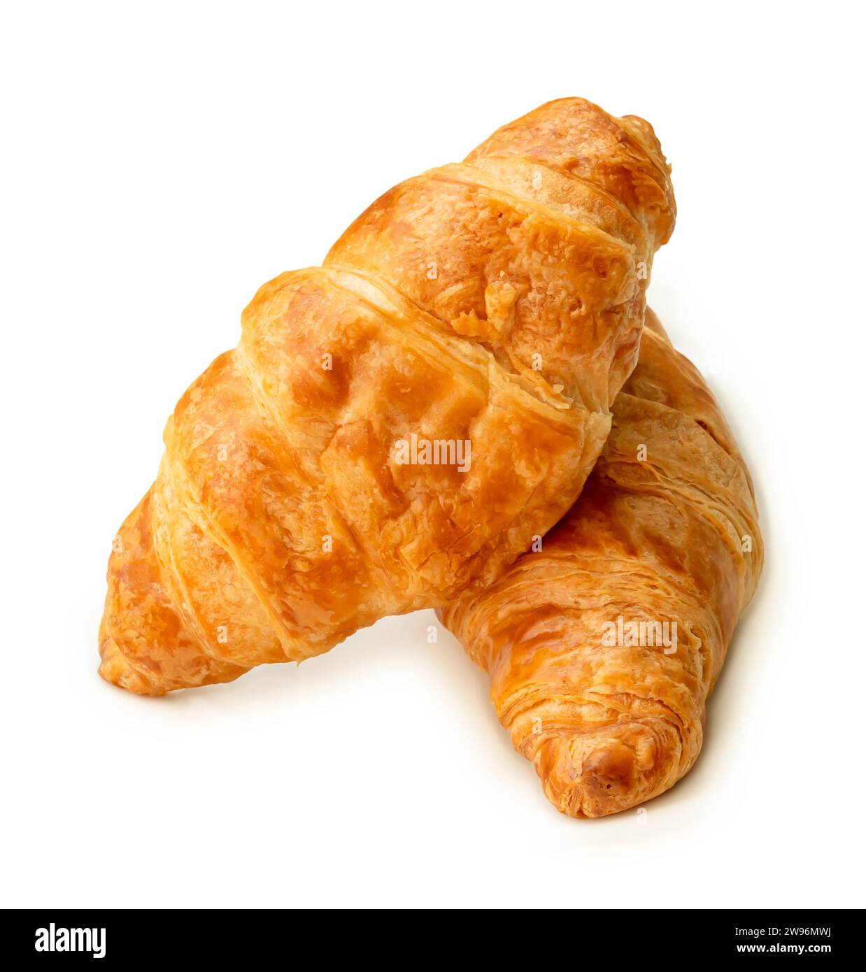 two piece of croissant in stack are isolated on white background with ...