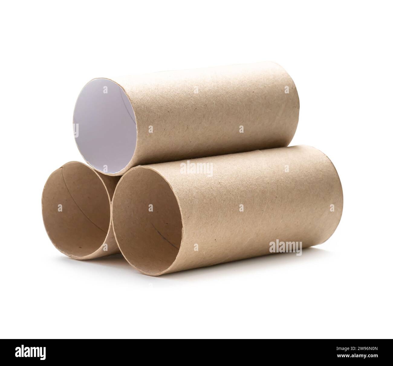 Short tissue paper cores in stack are isolated on white background with ...