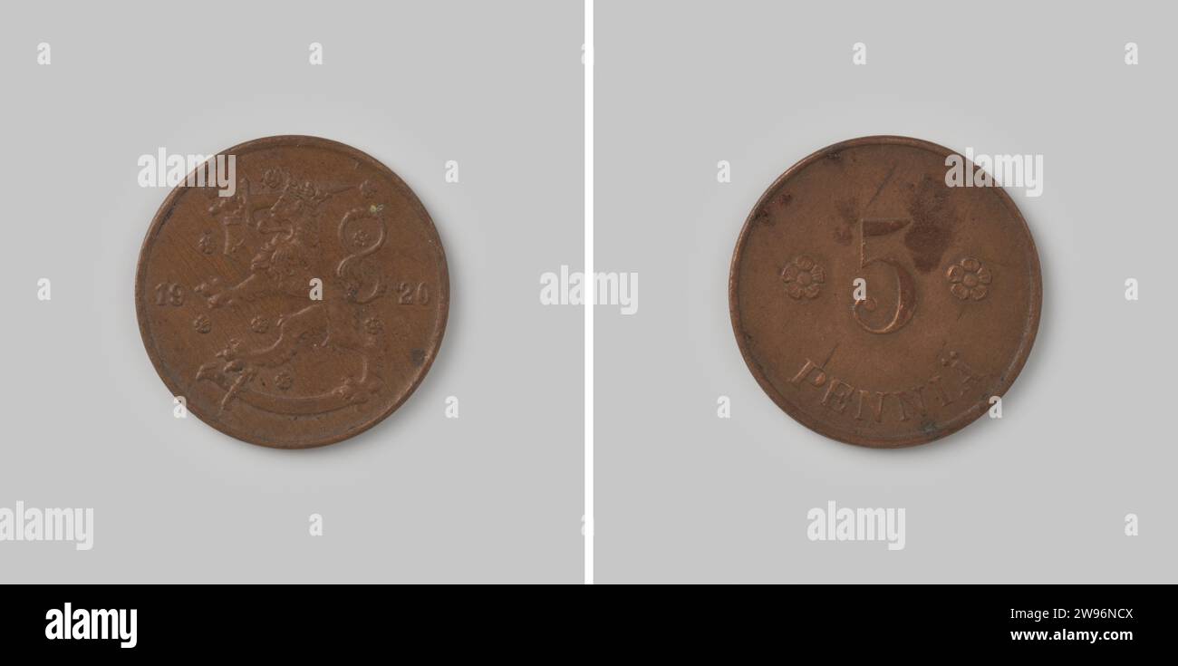 5 Penni Uit Finland, 1922 ,, 1922 coin Bronze mint. Front: between the ...