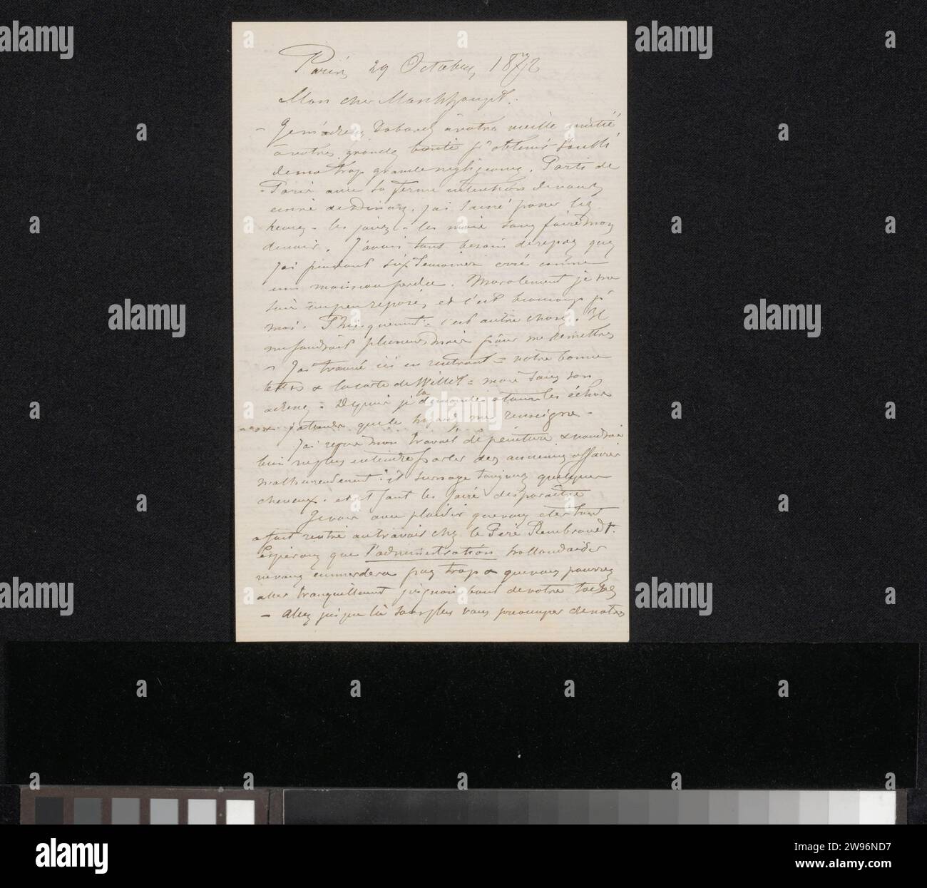 Letter to Jan Hendrik Maschaupt, Adolphe Mouilleron, 1872 letter Paris ...