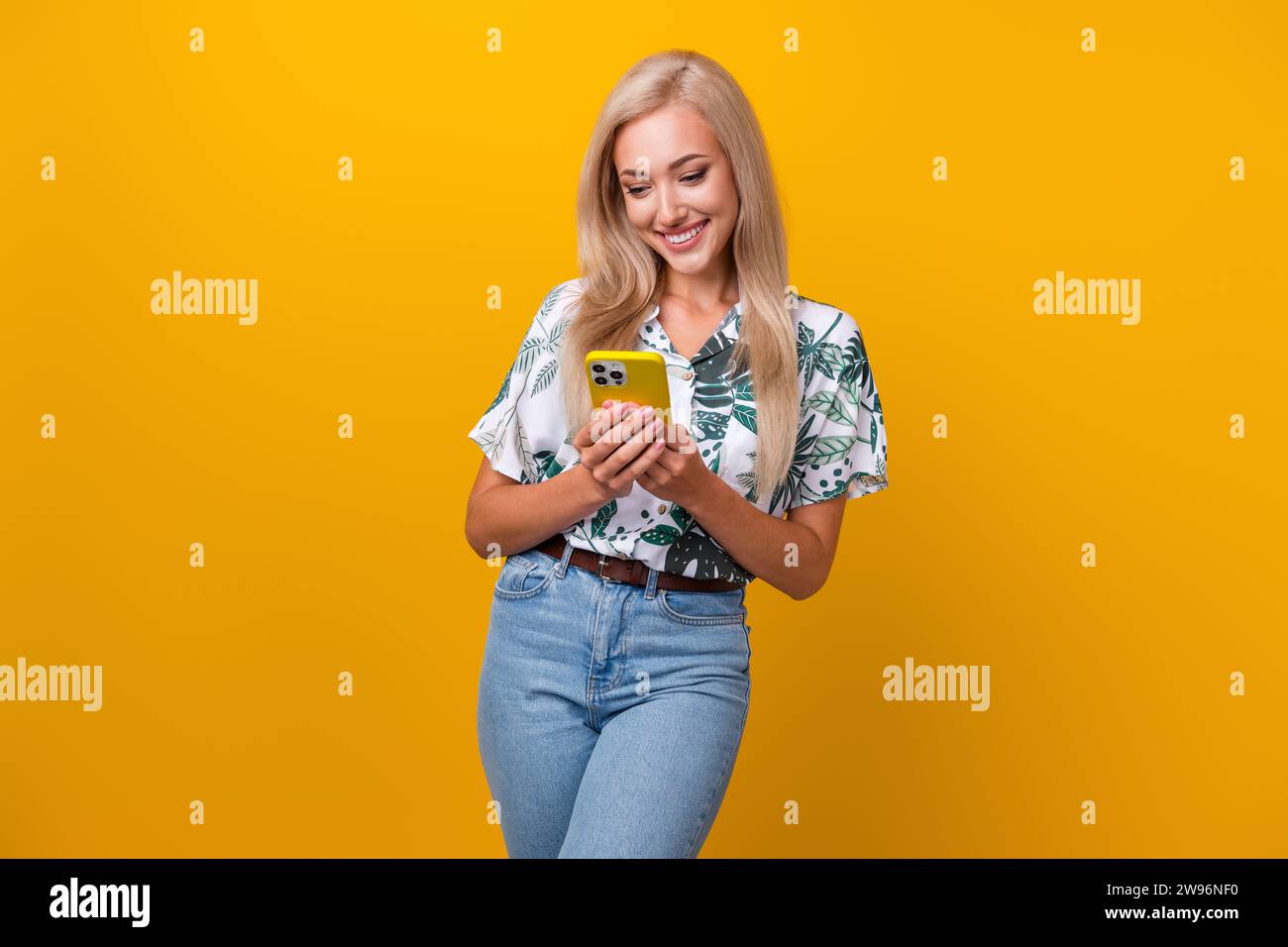 Portrait Of Smart Cute Girl With Long Hairstyle Wear Flower Print